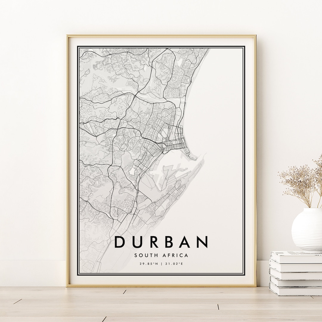Durban Map Print, South Africa Map, Durban South Africa Modern Map ...
