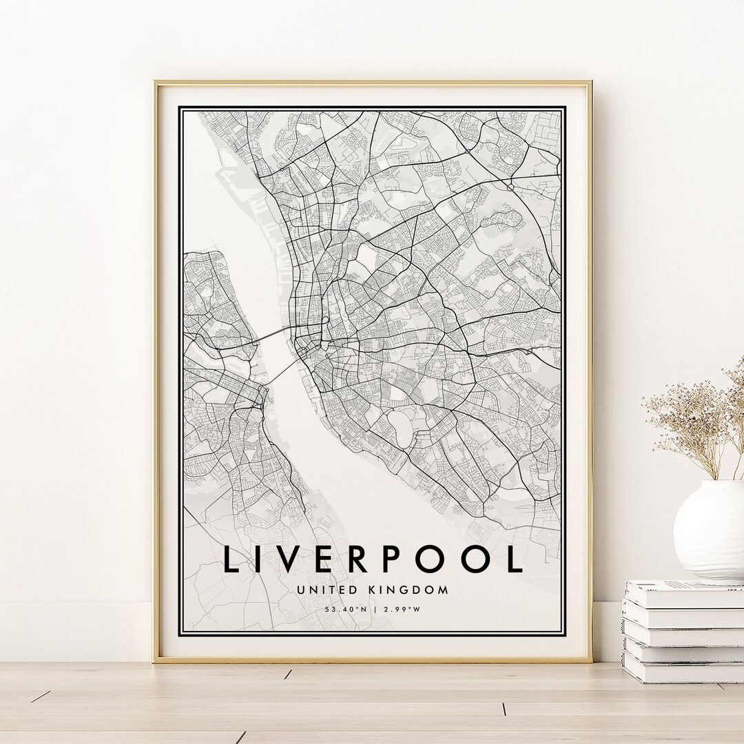 Liverpool Map Print, United Kingdom UK Black and White Print, Wall Art ...