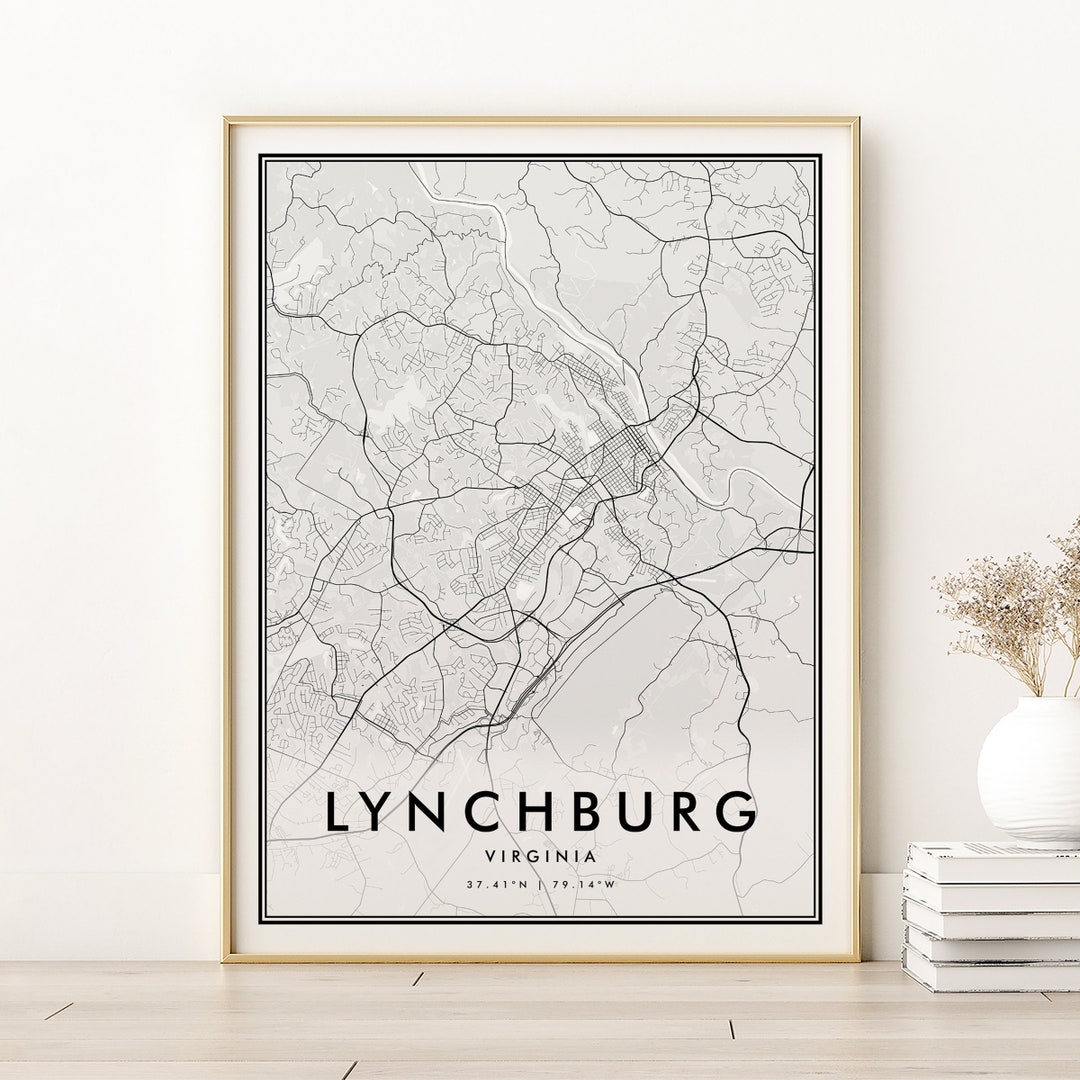 Lynchburg Map Print, Lynchburg Virginia Town Map Poster, Gifts for Her ...