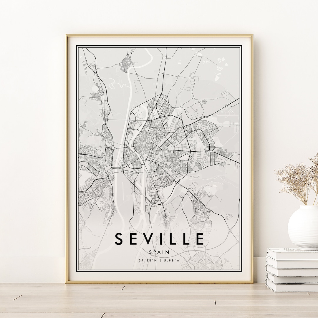 Seville City Map, Spain Road Map, Personalized Seville Map Print, New ...