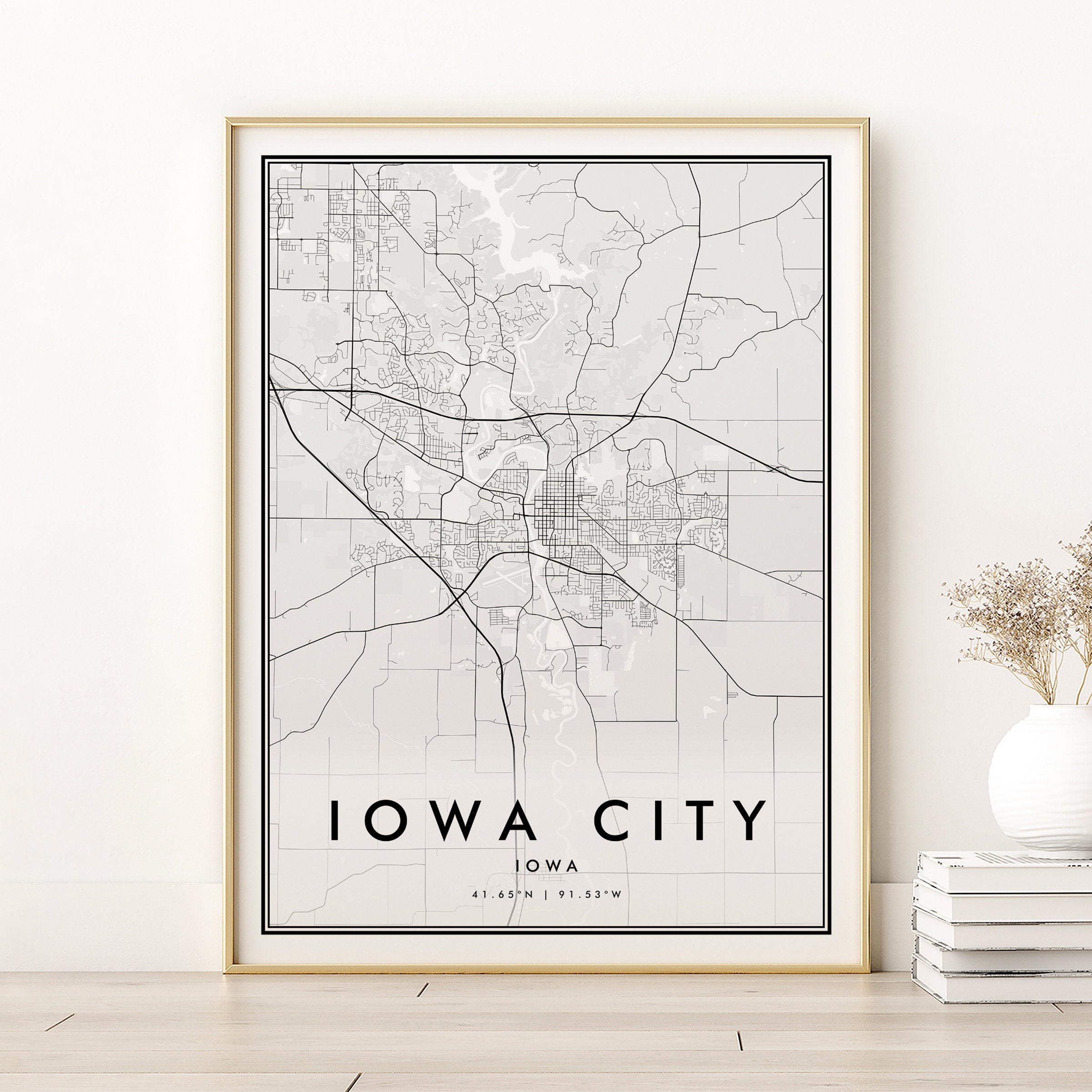 Iowa City Map Print, Iowa City Road Map Poster, Gifts for Her ...