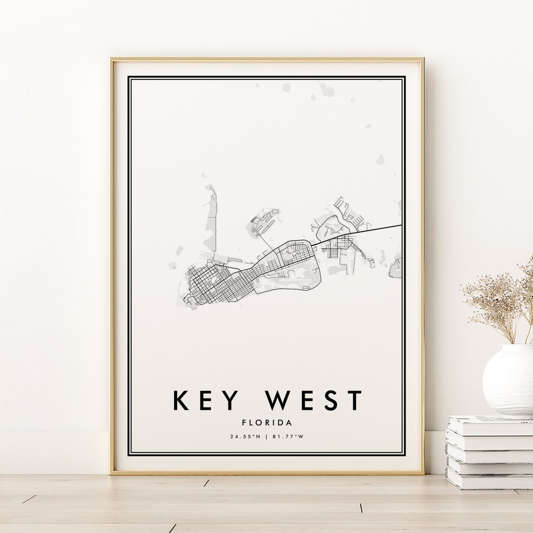 Key West City Map, Florida Map Print, Modern Key West Poster, Birthday ...