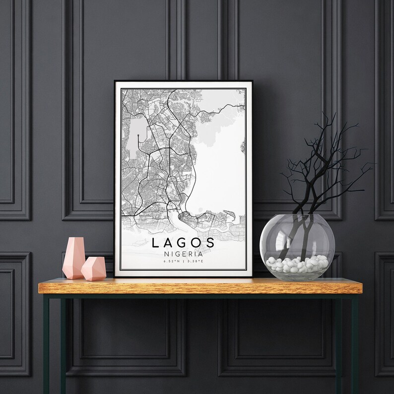 LAGOS City Map Nigeria Black and White Print Wall Art Decor - Etsy