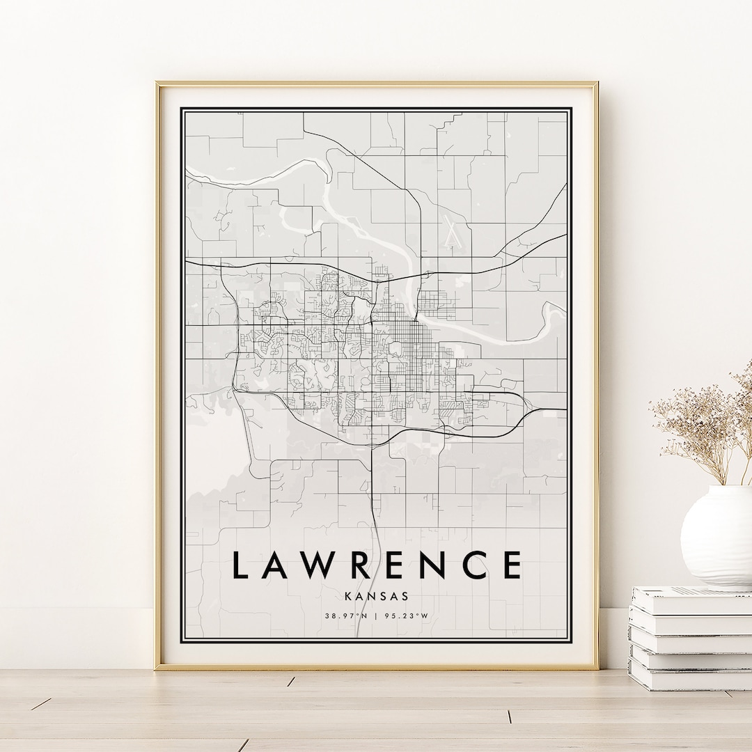 Lawrence Map Print, Lawrence USA KS Kansas City Map, Custom Locations ...