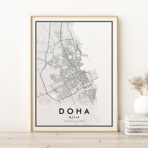 Doha Map Print, Doha Qatar City Map Poster, Engagement Map Art, Retro ...
