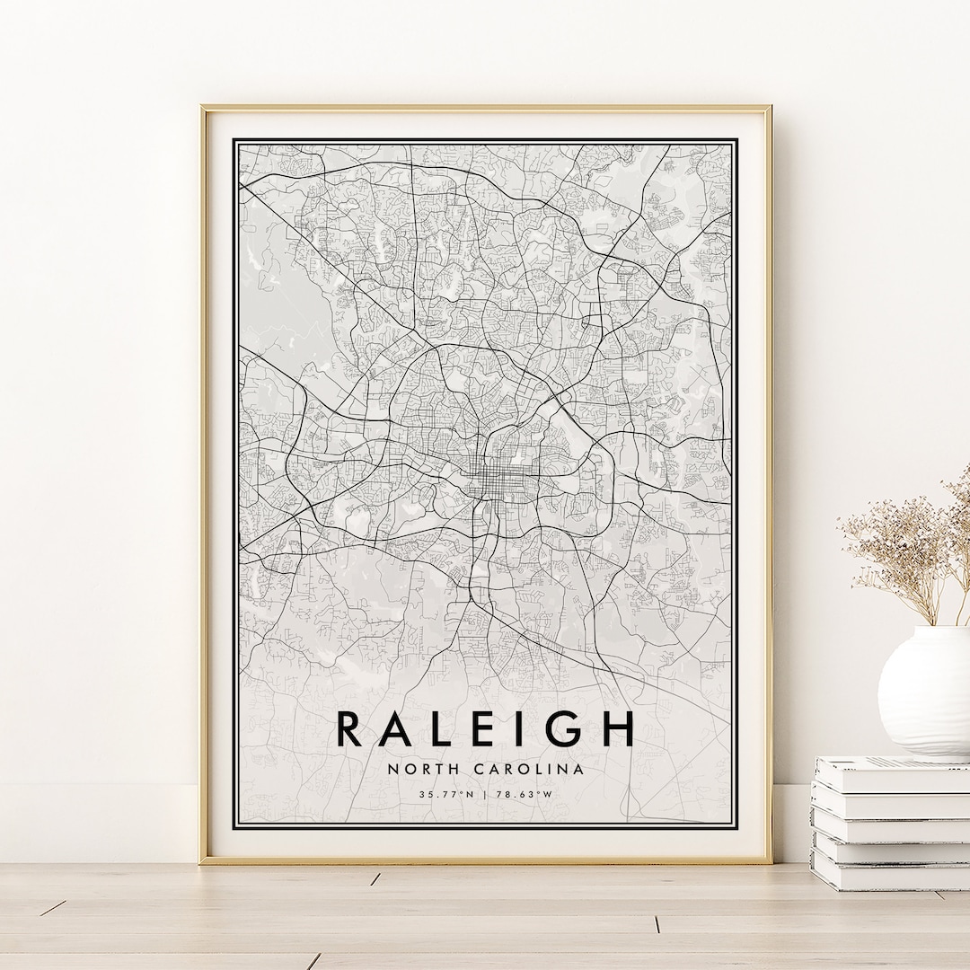 Raleigh Map Print, Raleigh NC North Carolina Town Map, Travel Map ...