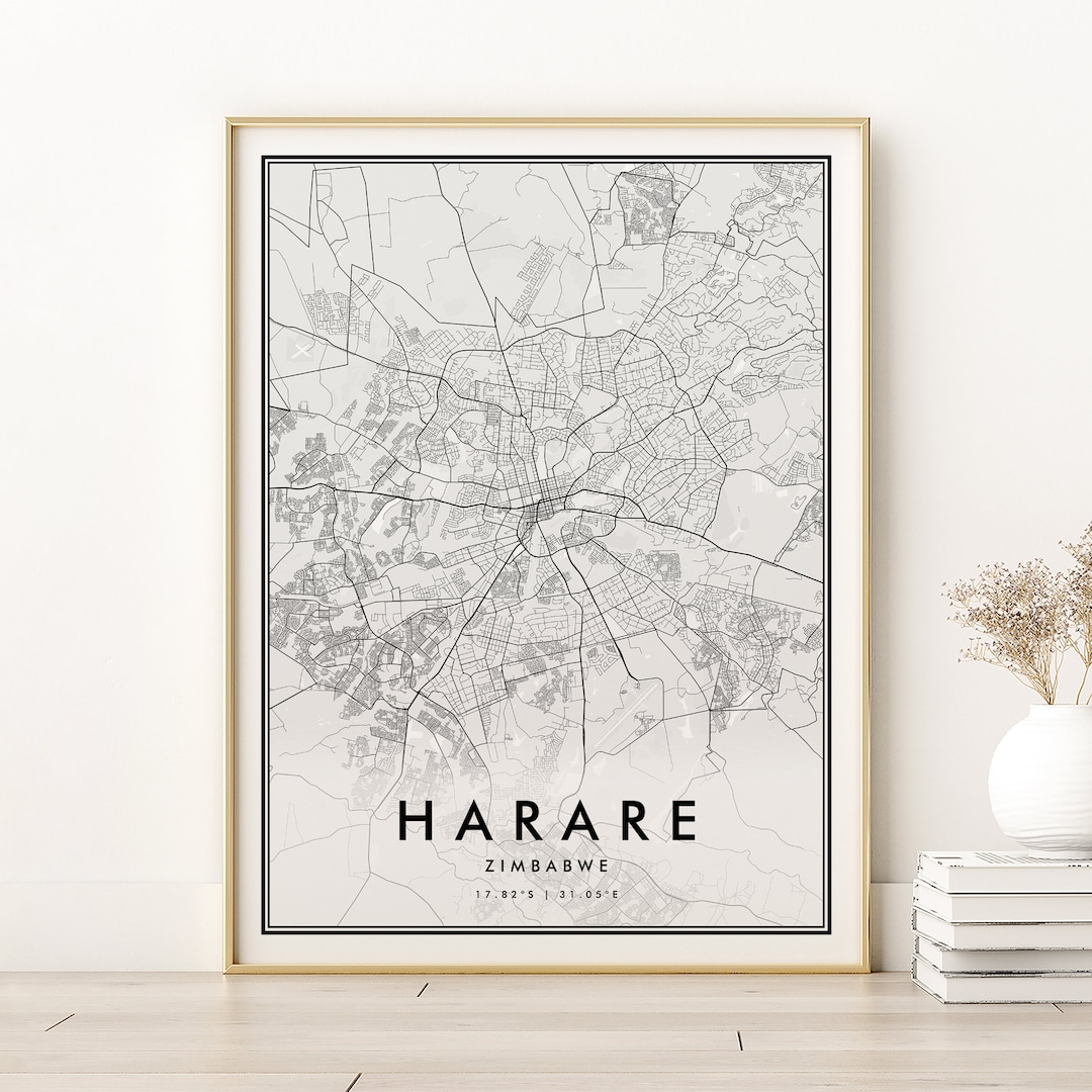 Harare Map Print, Harare Zimbabwe City Map, Engagement Map Art, Modern ...