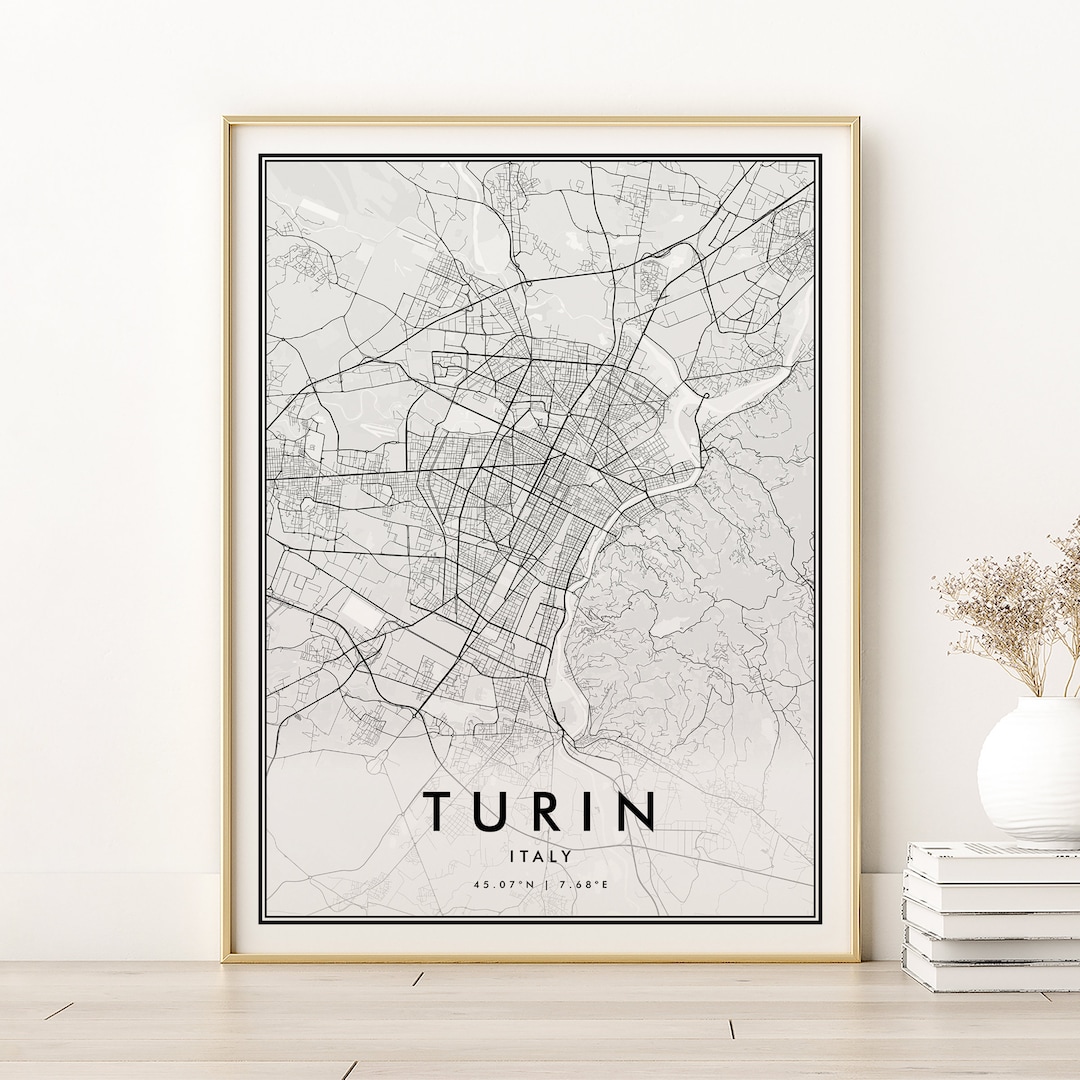 Turin City Map, Italy Wall Map Poster, Engagement Map Art, Modern Map ...