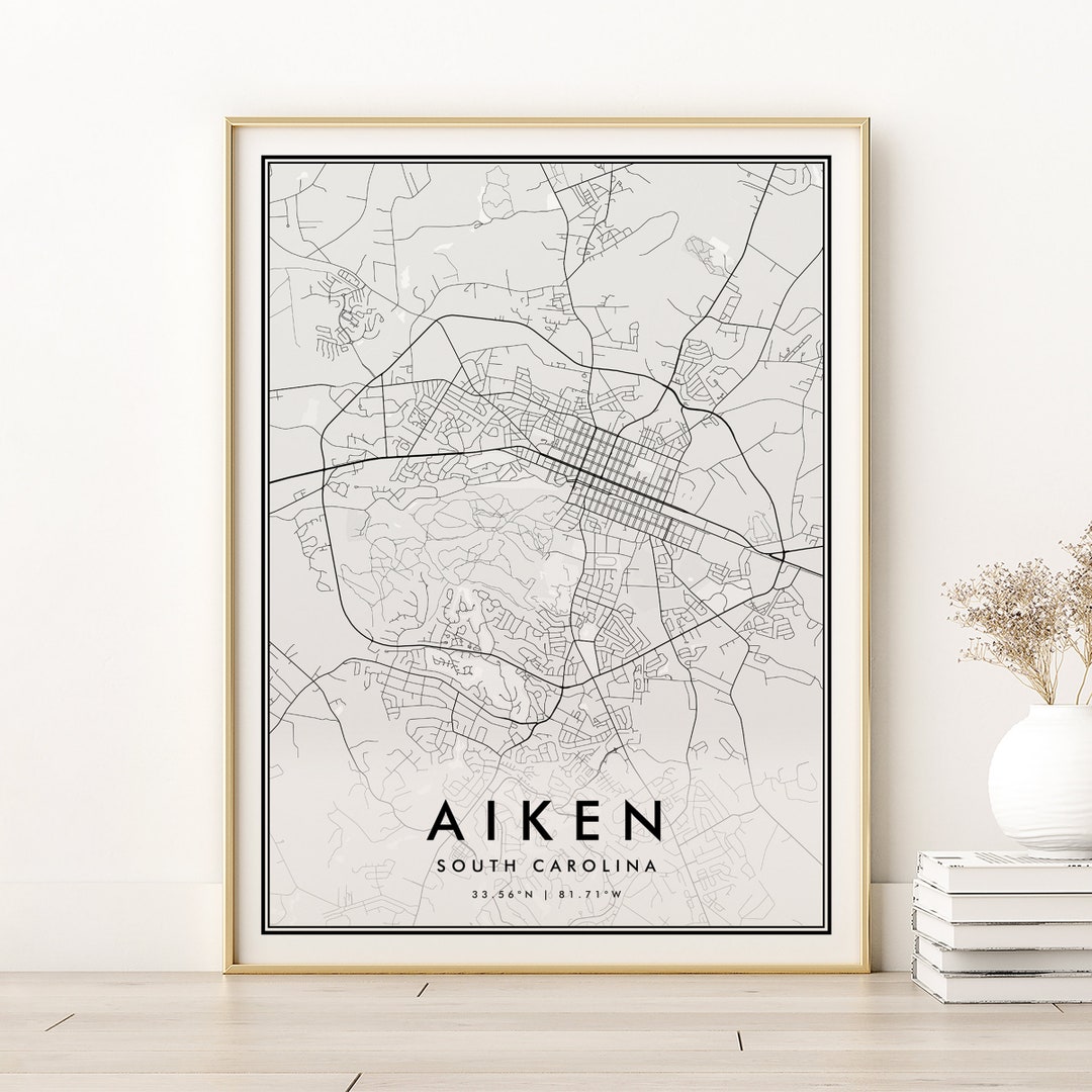 Aiken South Carolina City Map, USA SC Minimalist Aiken Map Print ...