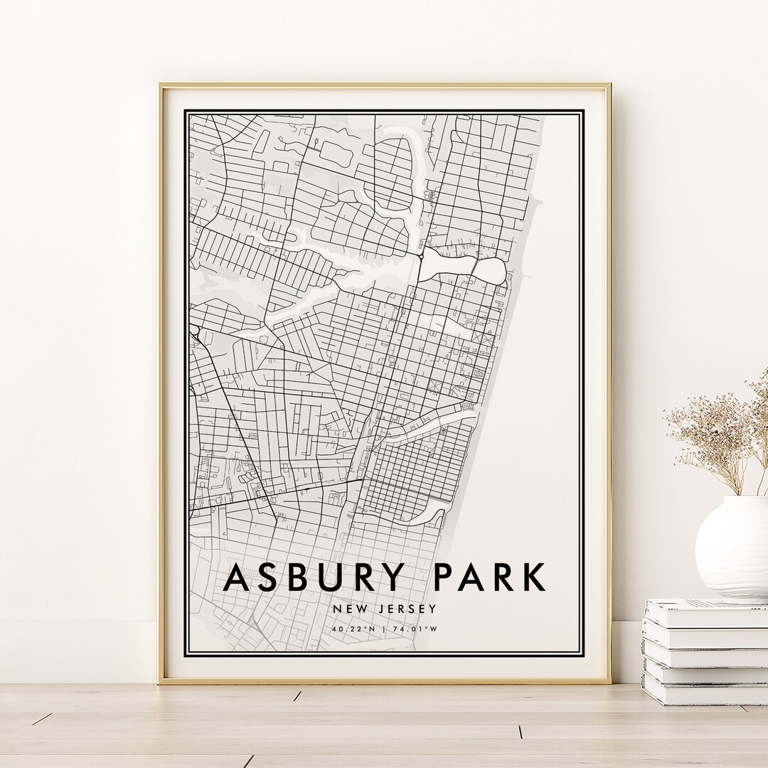Asbury Park Map Print, Asbury Park New Jersey City Map, Minimalist ...