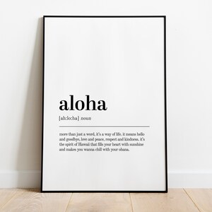 Aloha Definition Print, Aloha Minimalist Print Modern Wall Art, Aloha ...