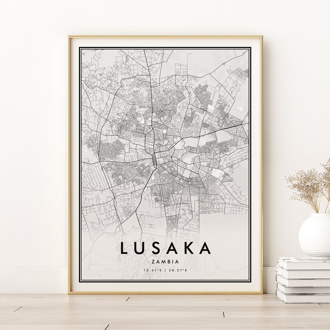 Lusaka Map Print, Wall Map Poster, Engagement Map Art, Modern Lusaka ...