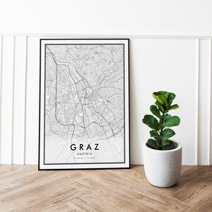 Graz City Map, Modern Graz Austria Map Print, Map Poster, Birthday Gift ...