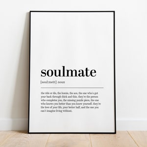 Soulmate Definition Print, Soulmate Dictionary Print, Birthday Gift ...