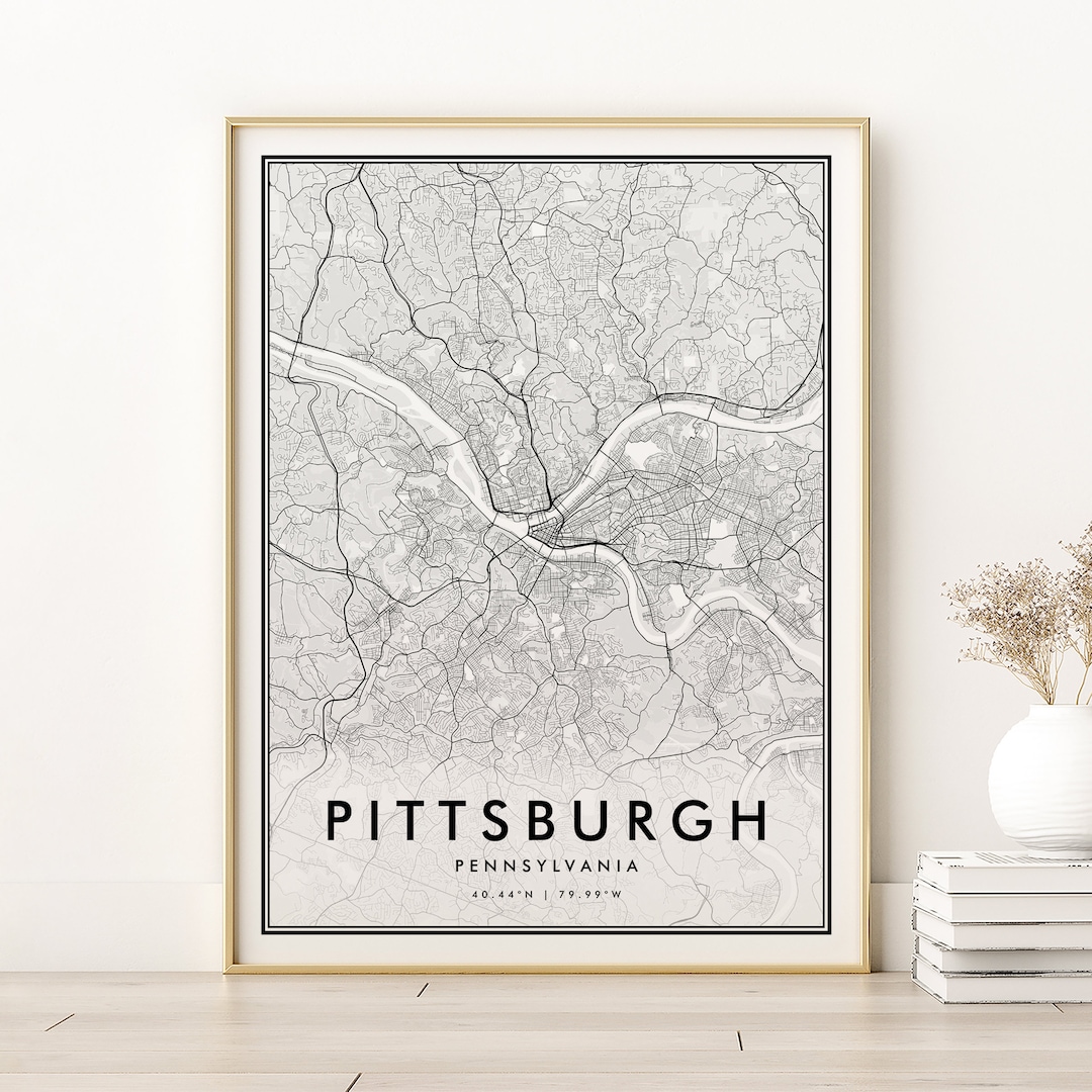 Pittsburgh Map Print, Pittsburgh Pennsylvania City Map, Minimalist Road ...
