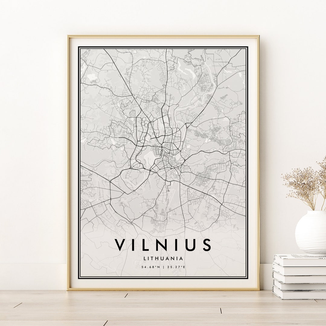 Impressão do mapa de Vilnius, pôster do mapa da cidade de Vilnius ...