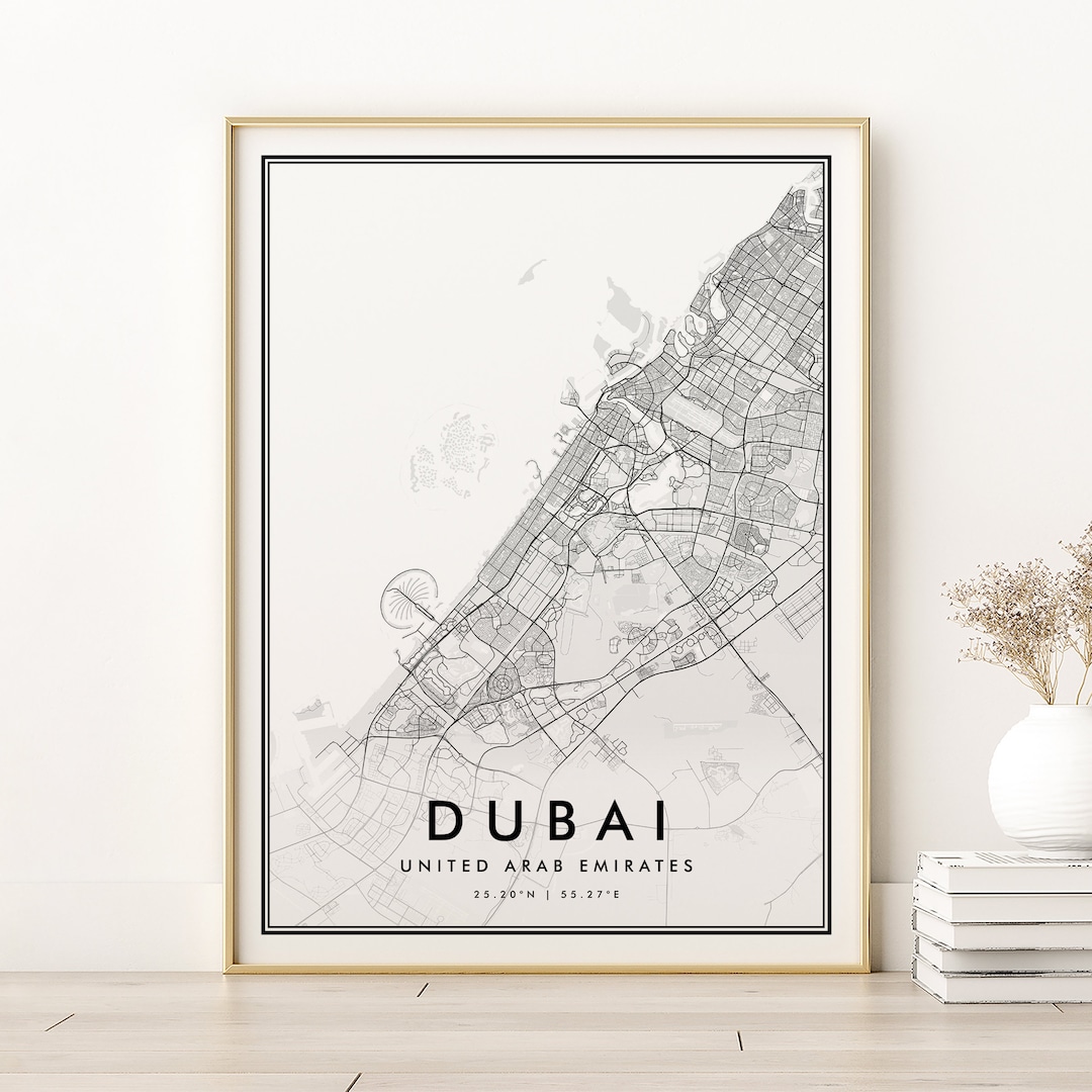 Dubai Map Print, United Arab Emirates Home Map, Dubai Road Map Poster ...