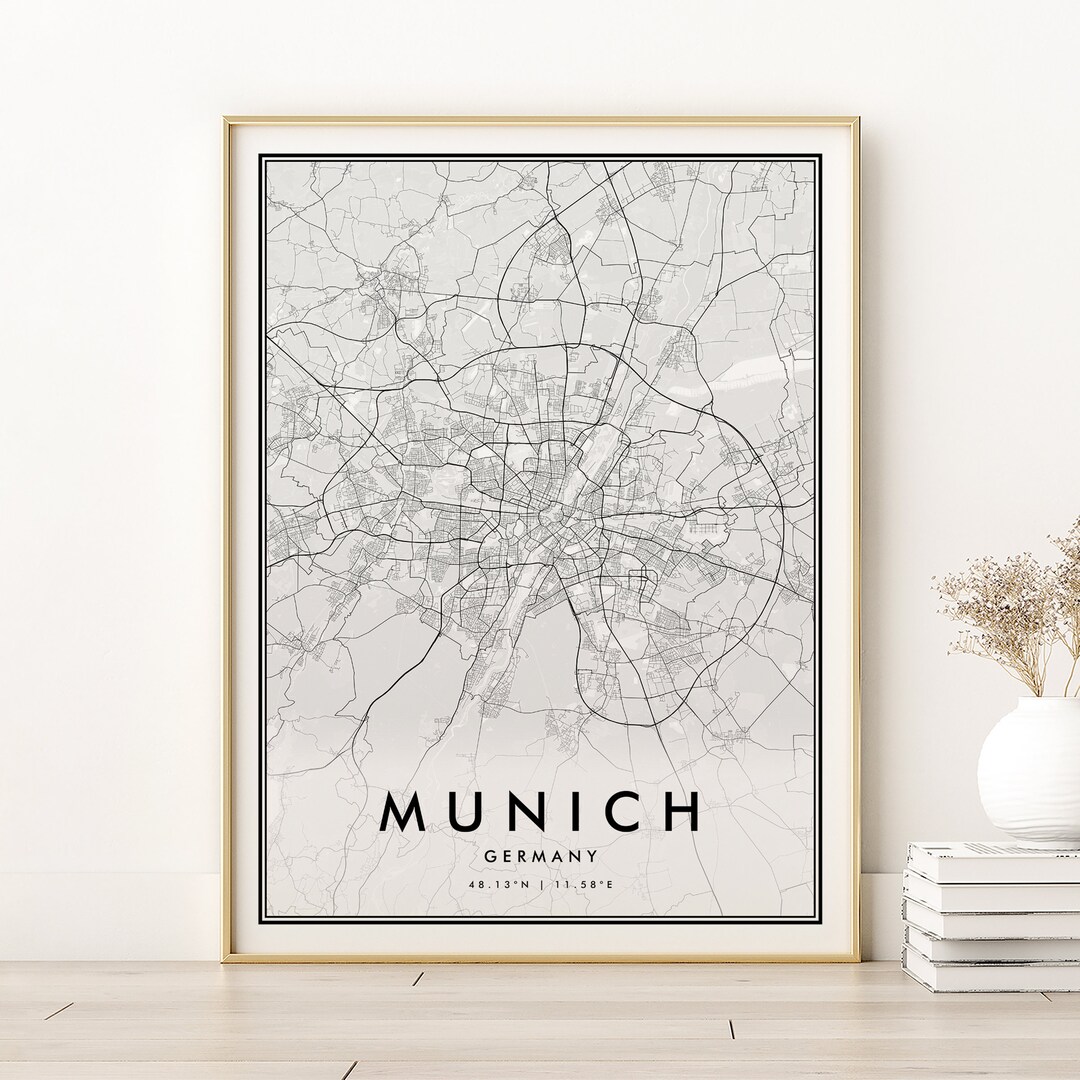 Munich Map Print, Personalized Munich Germany City Map, New Job Gift ...