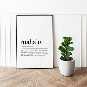 Mahalo Definition Print, Mahalo Minimalist Print Modern Wall Art ...