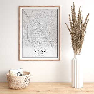 Graz City Map, Modern Graz Austria Map Print, Map Poster, Birthday Gift ...