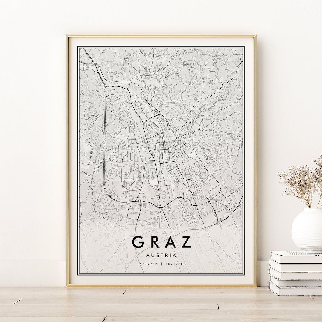 Graz City Map, Modern Graz Austria Map Print, Map Poster, Birthday Gift ...