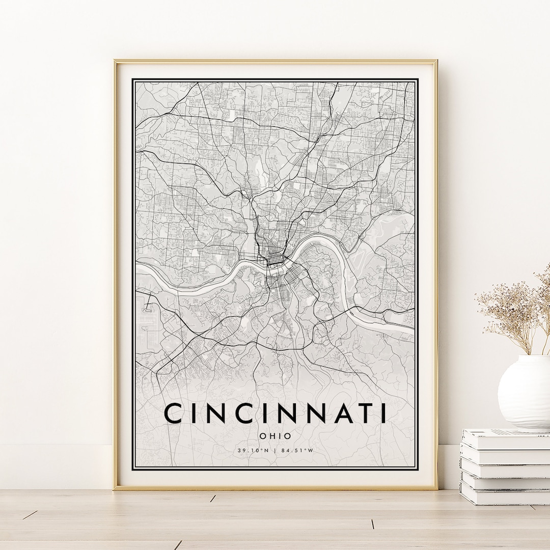 Cincinnati Map Print, USA Cincinnati Ohio Minimalist Road Map, Modern ...