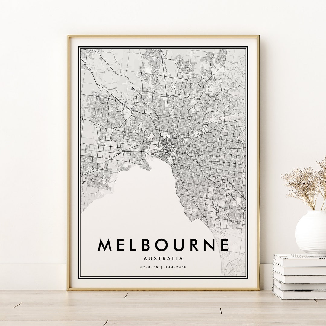 Melbourne Map Print, Melbourne Australia Street Map Poster, Road Map ...