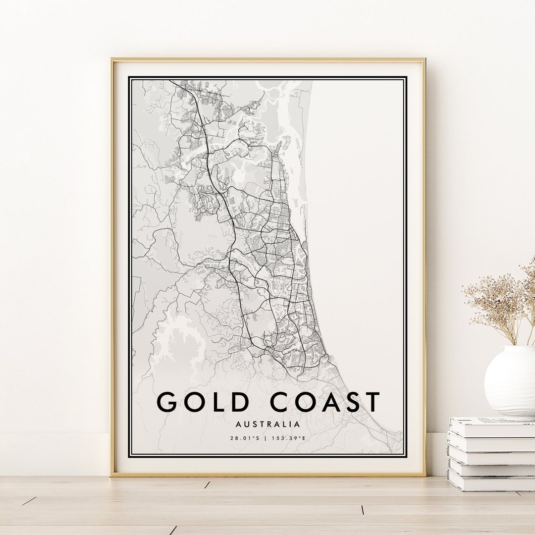 Gold Coast Map Print, Gold Coast Australia City Map, Road Map Poster ...