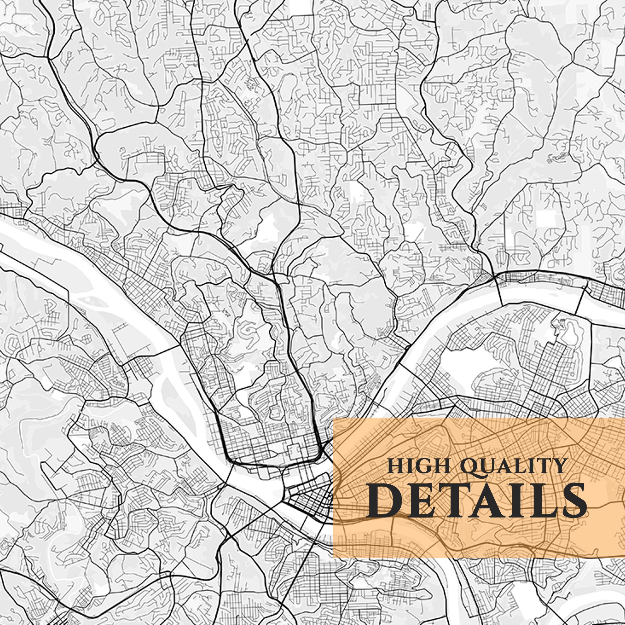 Pittsburgh Map Print, Pittsburgh Pennsylvania City Map, Minimalist Road ...
