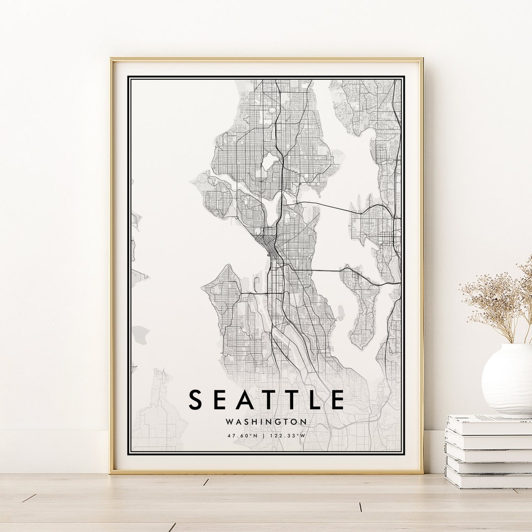 Seattle Map Print, Seattle City Map, Seattle Washington State Map Wall ...