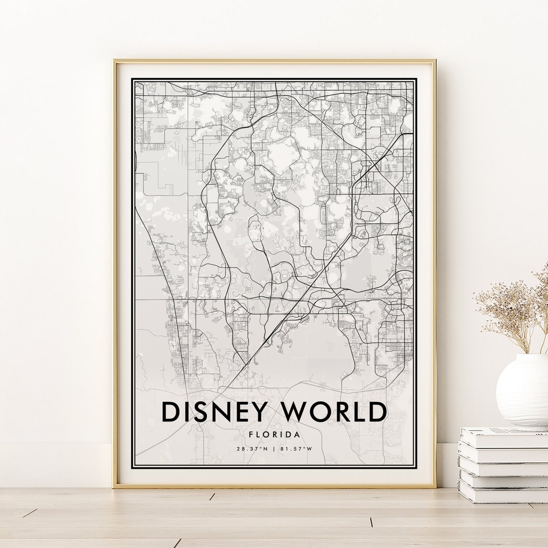 Disney World Florida City Map, Modern Map Poster, Happy Anniversary ...