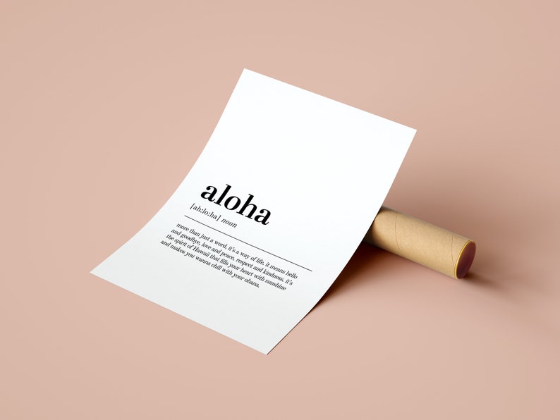 Aloha Definition Print, Aloha Minimalist Print Modern Wall Art, Aloha ...