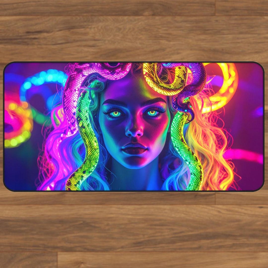 Neon Medusa Mouse Pad, Cyberpunk Desk Mat, Psychedelic Snake Hair Desk ...