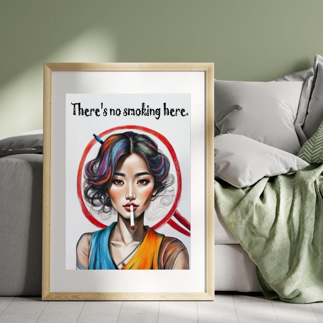 There's No Smoking Here Poster Quirky Digital Art Print, Modern Wall ...