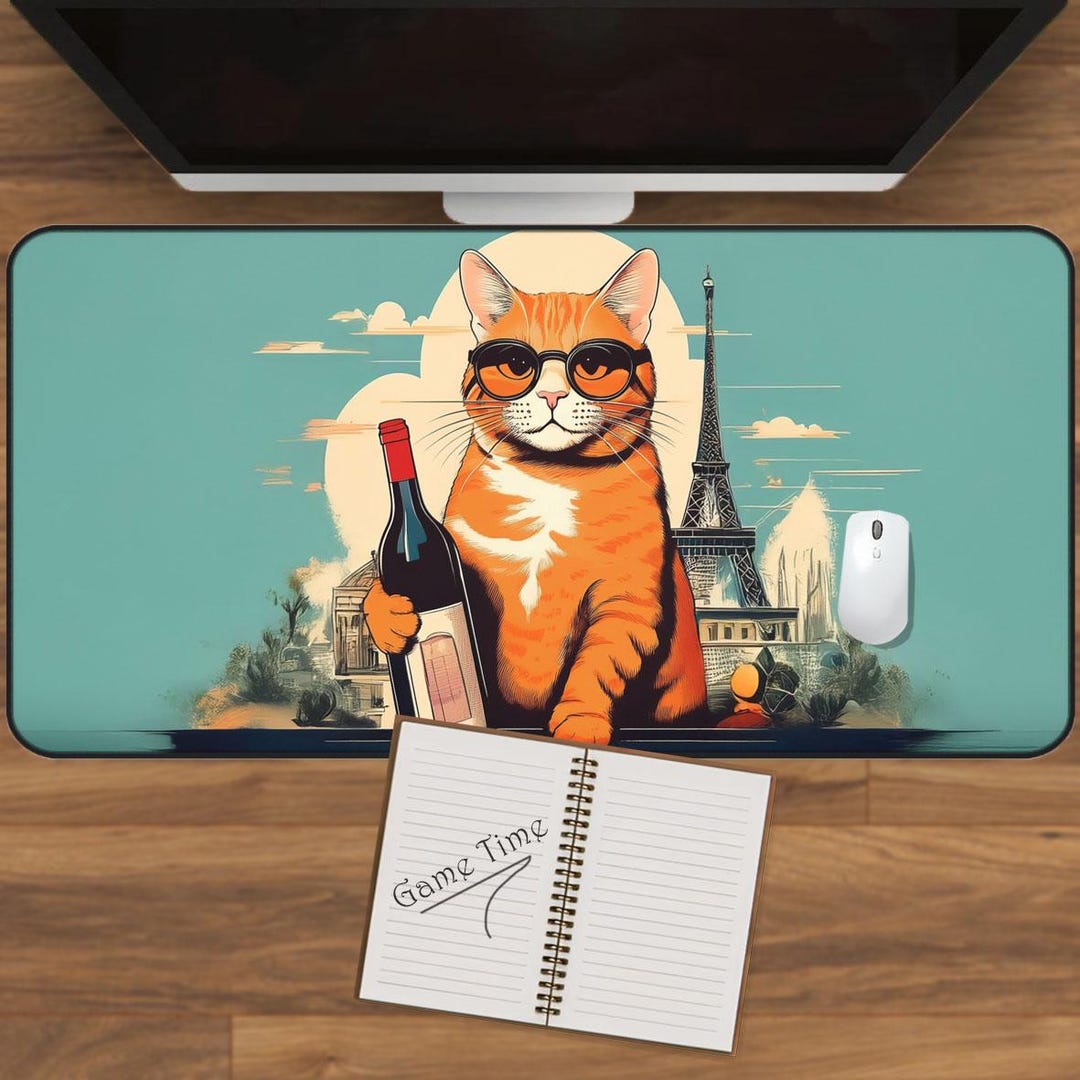 Cute Cat Mouse Pad With Wine Paris Theme – Funny Desk Mats for Office ...