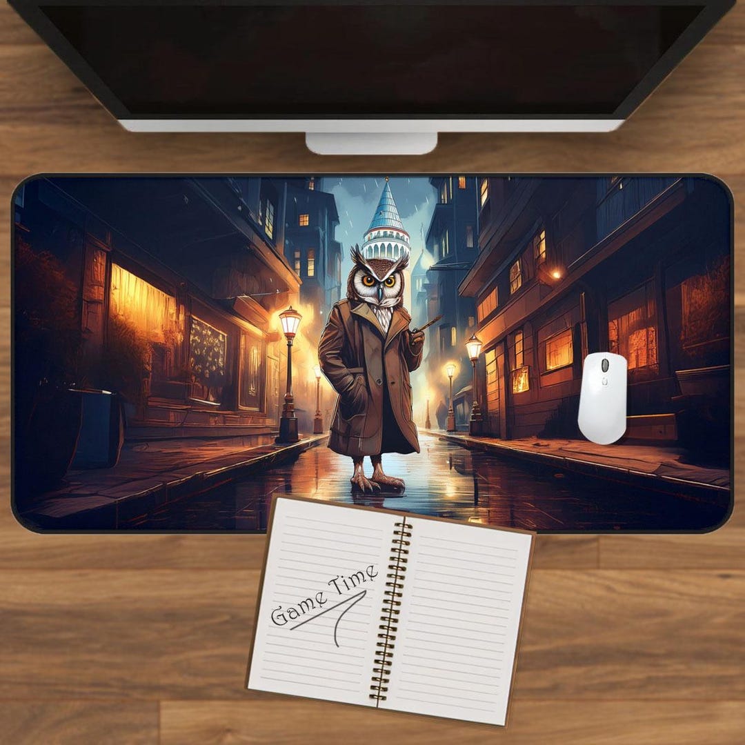Colorful Owl Gaming Desk Mat - Urban Street Art Mouse Pad - Large ...