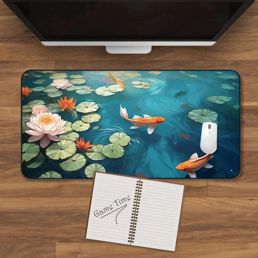 Serene Koi Pond Desk Mat - Perfect for Office Decor, Gamer Gear, Desk ...