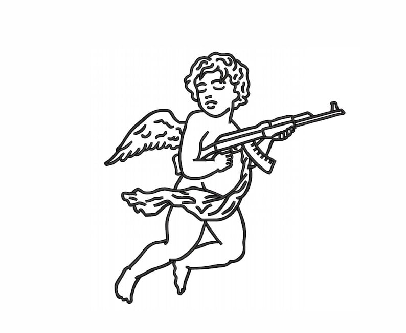 Cupid Machine Embroidery Design 5 Sizes Cupid With a Gun | Etsy