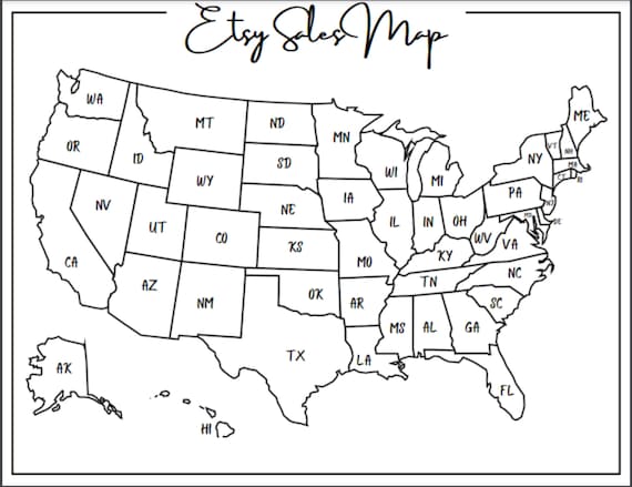 Etsy Sales Map Coloring the States USA PDF & PNG | Etsy