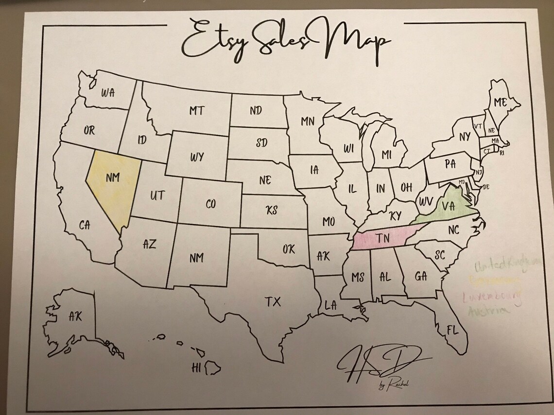 Etsy Sales Map | Coloring the States | USA | PDF & PNG - Etsy