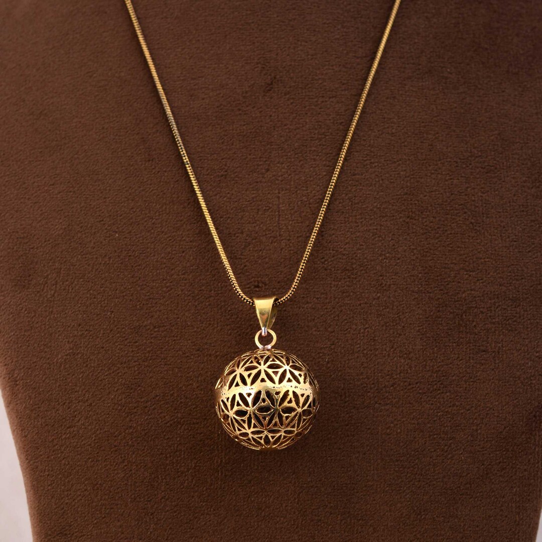 Handmade Brass Sacred Geometry Sphere Pendant Necklace, Flower of Life ...