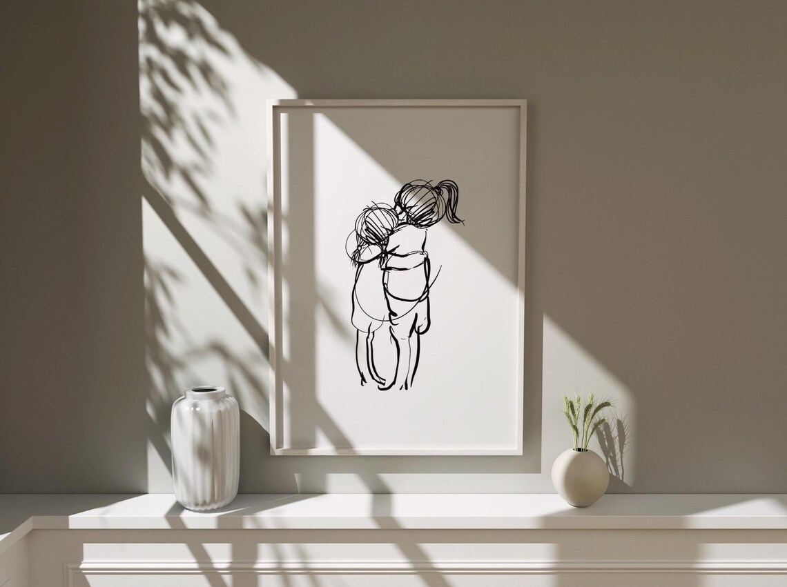 Sister Love Line Art | Minimalist Hug Drawing, A4 A3 Printable, Perfect ...