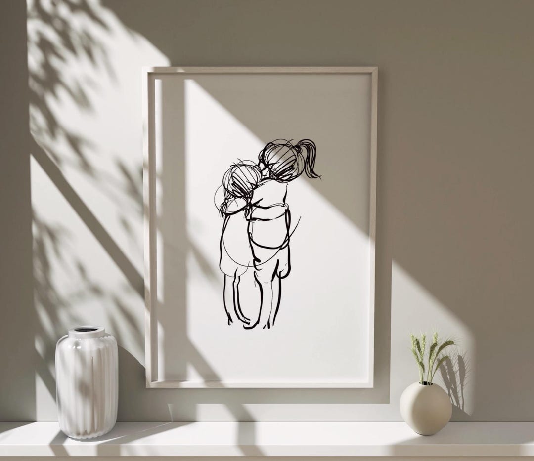 Sister Love Line Art | Minimalist Hug Drawing, A4 A3 Printable, Perfect ...