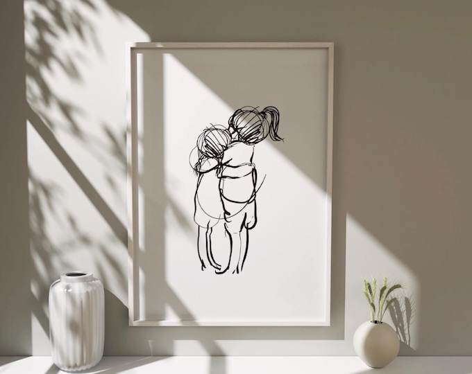 Siblings Custom Line Drawing, Gift for Siblings, Personalizable Line ...