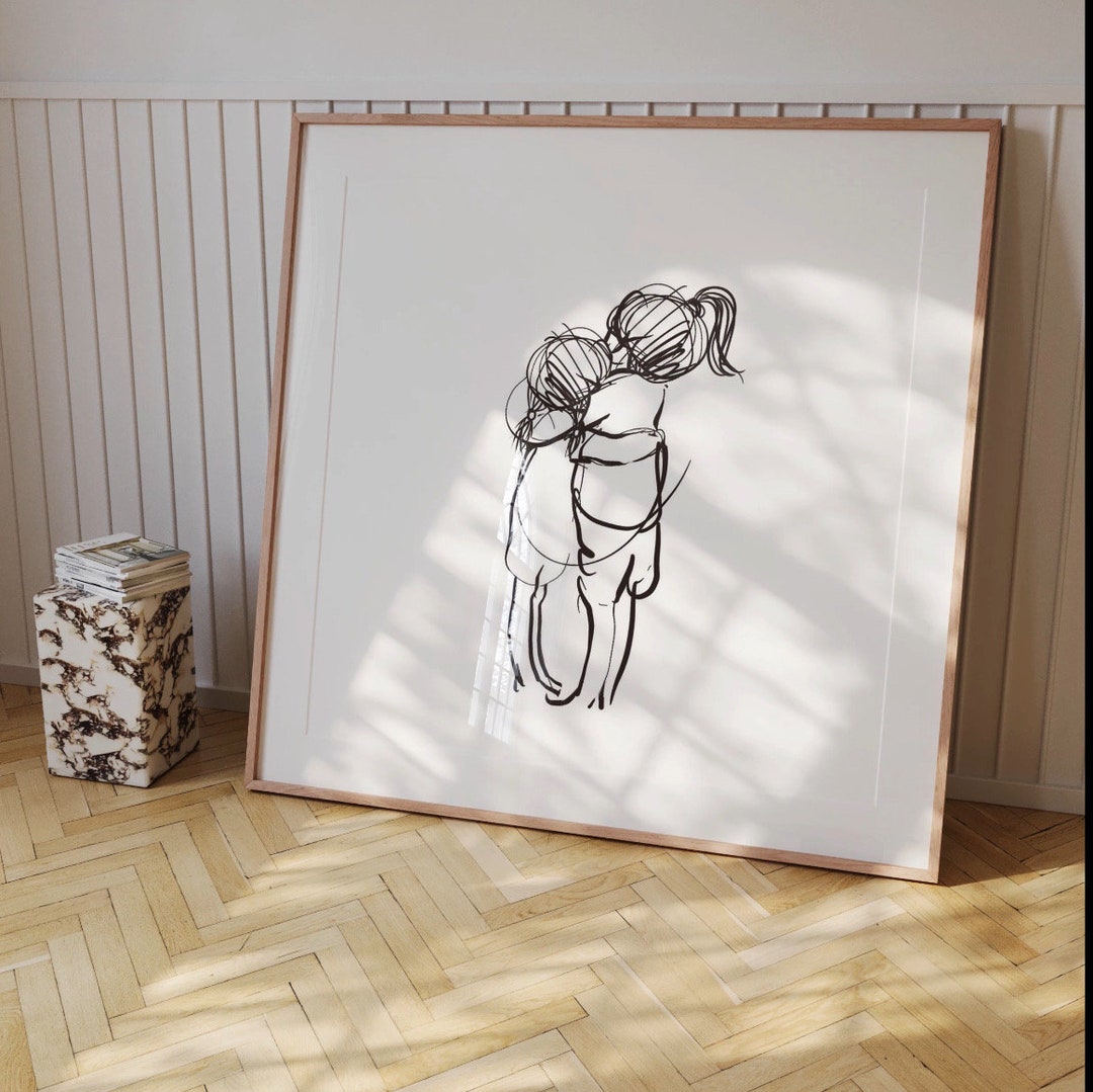 Sister Hug Wall Art, Minimalist Line Drawing, Digital Download, Best ...