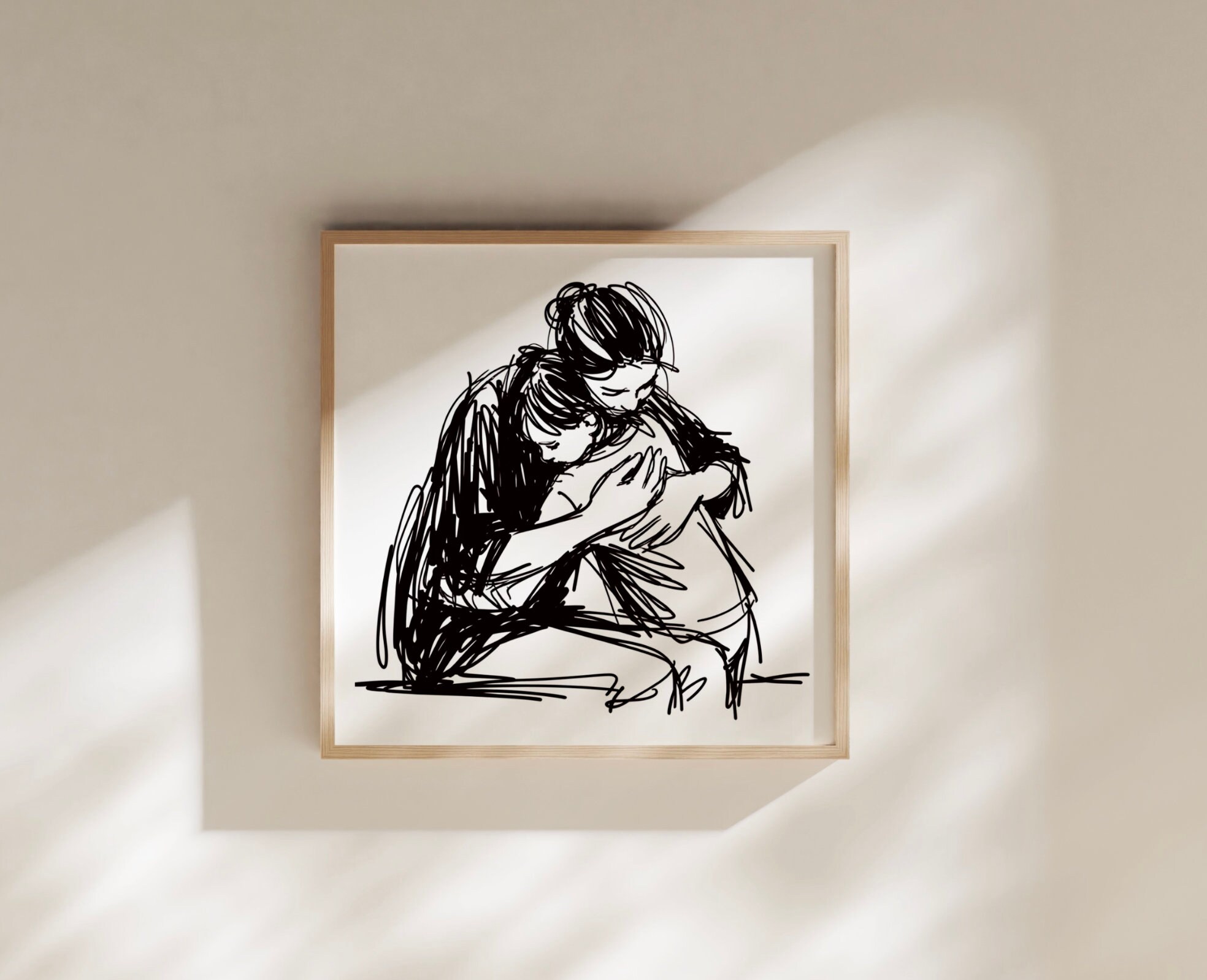 Mother and Child Ink Sketch Printable, Family Love Wall Art (digital ...