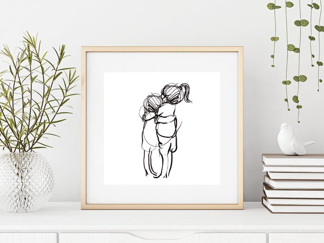 Line Drawing Siblings / Sisters Together Again - Etsy