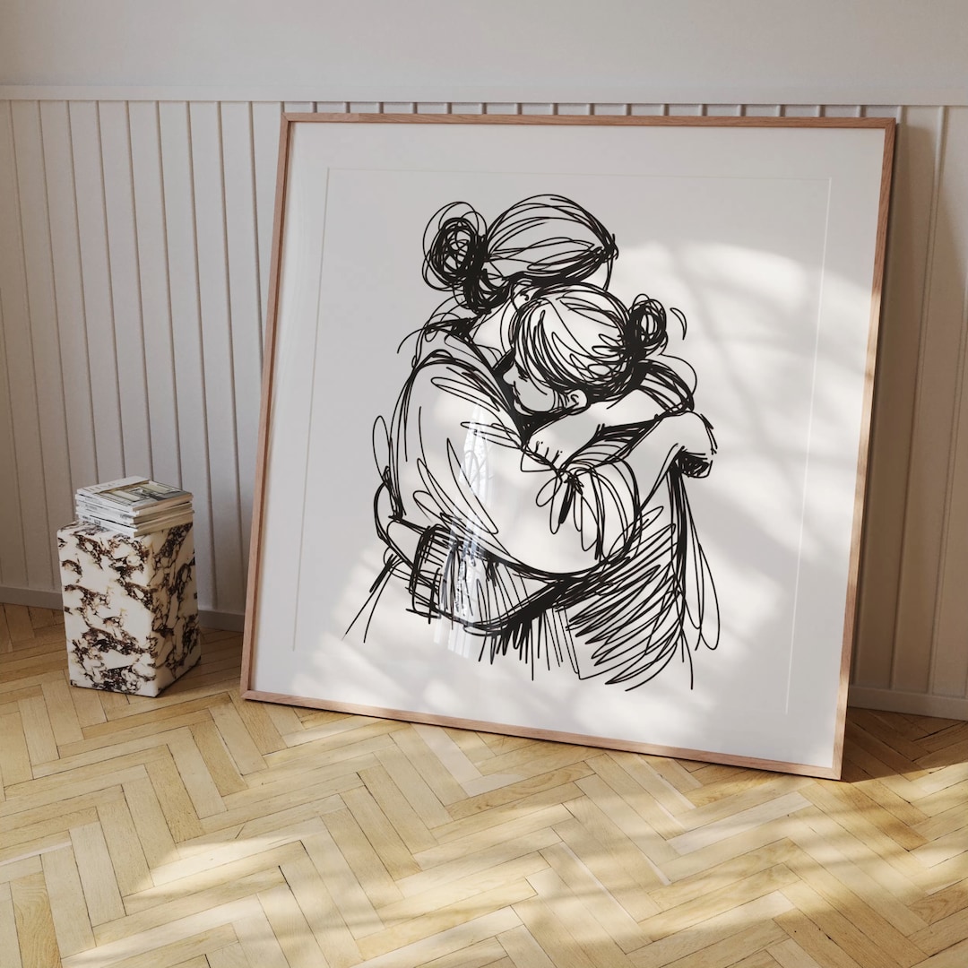 Mother & Daughter Hug Love - Line Art, Mother and Daughter Embrace ...