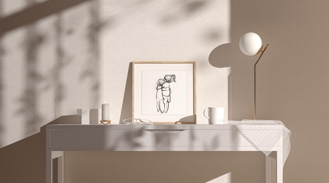 Sister Love Line Art, Minimalist Hug Drawing, Siblings Embrace, Family ...