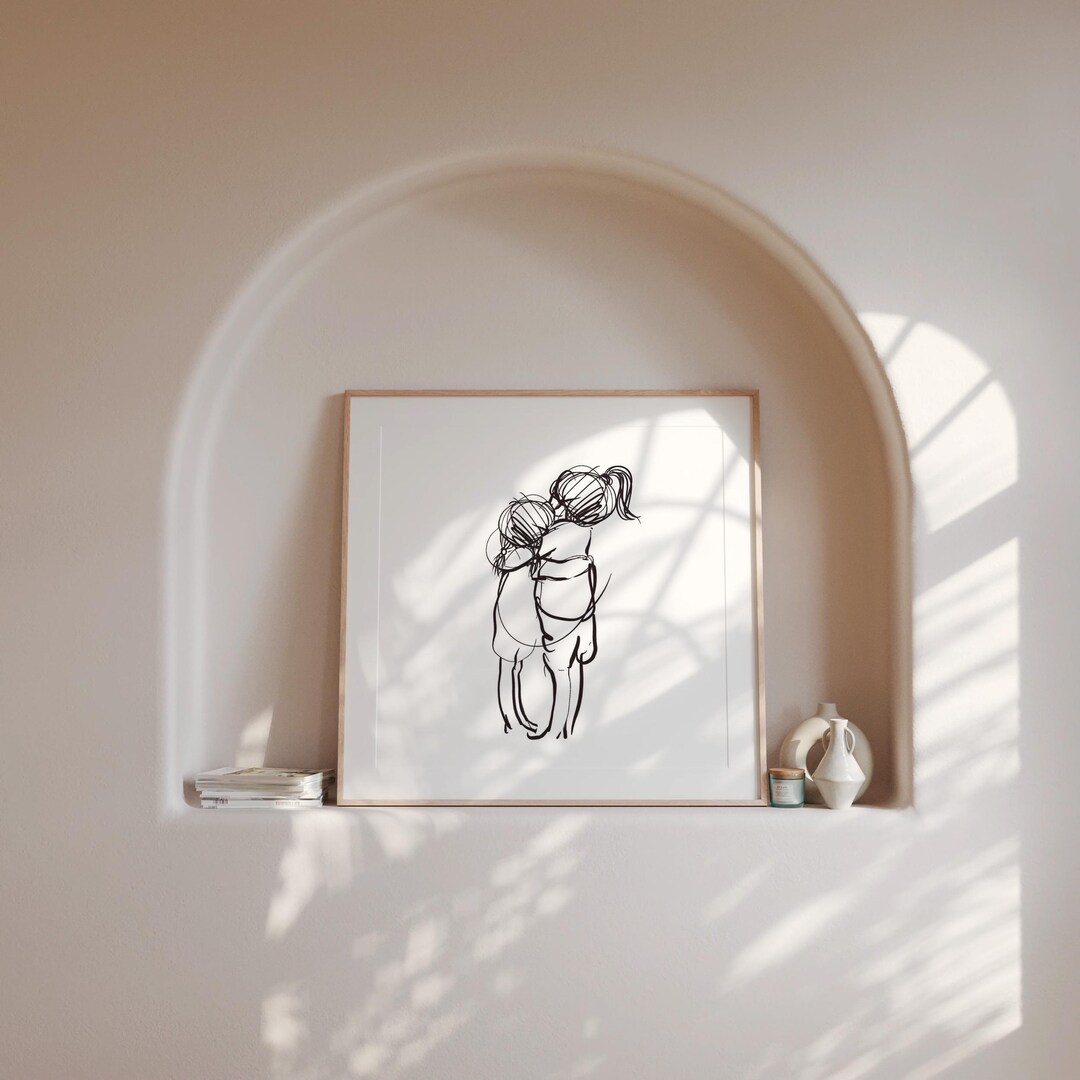 Sister Love Line Art | Minimalist Hug Drawing | Siblings Embrace ...